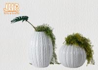 China Round / Oval Fibreglass Plant Pots Glossy White Gold Leaf Finish Line Surface for sale