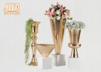 China Trumpet Gold Leaf Fiberglass Planters With Frosted White Base Pot Planters for sale