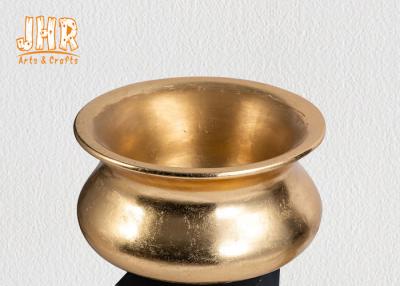 China Gold Leaf Fiberglass Flower Pots Table Vases Frosted Black Base Pot Planters for sale