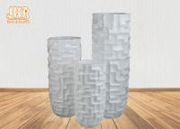 China 3 Sizes Unique Geometric Pattern Fiberglass Decorative Planters Glossy White for sale