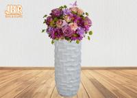 China 3 Sizes Unique Geometric Pattern Fiberglass Decorative Planters Glossy White for sale