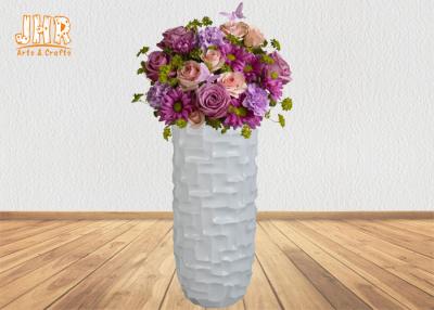 China 3 Sizes Unique Geometric Pattern Fiberglass Decorative Planters Glossy White for sale