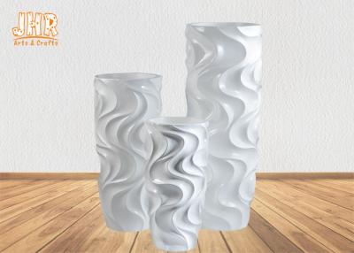 China Home Decor Fiberglass Flower Pots Wavy Pattern Glossy White Durable 3 Sizes for sale