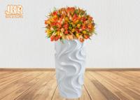 China Home Decor Fiberglass Flower Pots Wavy Pattern Glossy White Durable 3 Sizes for sale