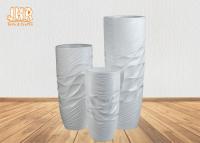 China Wavy Pattern Glossy White Fiberglass Floor Vases For Artificial Plants 3 Piece for sale
