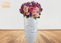 China Wavy Pattern Glossy White Fiberglass Floor Vases For Artificial Plants 3 Piece for sale