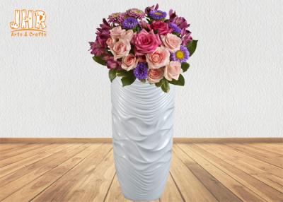 China Wavy Pattern Glossy White Fiberglass Floor Vases For Artificial Plants 3 Piece for sale
