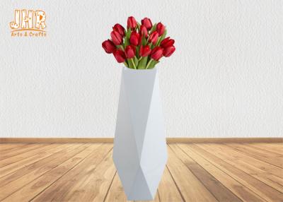 China Modern Geometric Shaped Fiberglass Flower Pots With Glossy White / Matte White Finish for sale