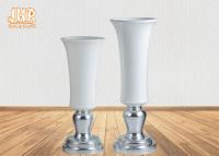 China White Fiberglass Floor Vases Homewares Decorative Items Silver Leaf Footed Table Vases for sale
