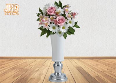 China White Fiberglass Floor Vases Homewares Decorative Items Silver Leaf Footed Table Vases for sale