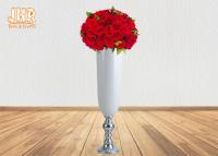 China Silver Leafed Pedestal Floor Vases White Glossy Fiberglass Table Vases Wedding Vases for sale