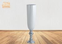 China Silver Leafed Pedestal Floor Vases White Glossy Fiberglass Table Vases Wedding Vases for sale