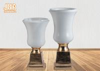 China Glossy White Modern Fiberglass Planters Centerpiece Table Vases Gold Leaf Pedestal Base for sale