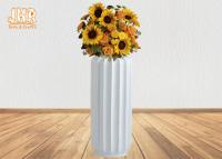 China Vertical Stripes Pattern Polyresin Pot Planters In Glossy White Color 3 Sizes for sale