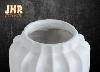 China Vertical Stripes Pattern Polyresin Pot Planters In Glossy White Color 3 Sizes for sale