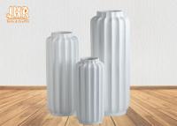 China Vertical Stripes Pattern Polyresin Pot Planters In Glossy White Color 3 Sizes for sale