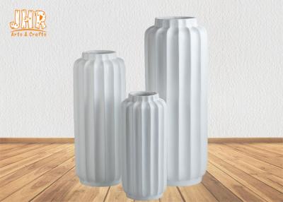 China Vertical Stripes Pattern Polyresin Pot Planters In Glossy White Color 3 Sizes for sale