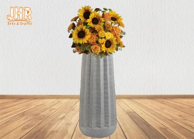 China 2 Sizes Artificial Plants Fiberglass Flower Pots Natural Sand Frosted Gray for sale