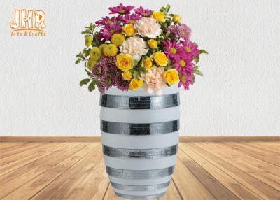 China Barrel Shaped Fiberglass Flower Pots Glossy White Mirror Mosaic Finish for sale