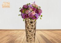 China Decorative Circle Pattern Contemporary Plant Pots Fiberglass Gold Leaf Finish 3 Size for sale