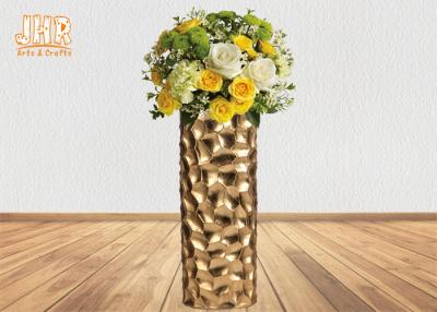 China Raspberry Design Cylinder Fiberglass Flower Pots Gold Leaf Finish Two Sizes for sale
