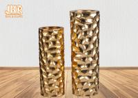 China Raspberry Design Cylinder Fiberglass Flower Pots Gold Leaf Finish Two Sizes for sale