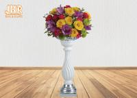 China Silver Leaf Fiberglass Flower Bowls Pedestal Plant Stand Wedding Decor for sale