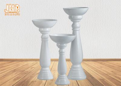 China 3 Piece Glossy White Fiberglass Flower Pots Floor Vases With Pedestal for sale