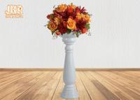 China 3 Piece Glossy White Fiberglass Flower Pots Floor Vases With Pedestal for sale