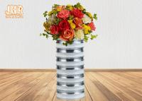 China Modern Style Cylinder Fiberglass Flower Pots With Silver Mirror Mosaic Finish for sale