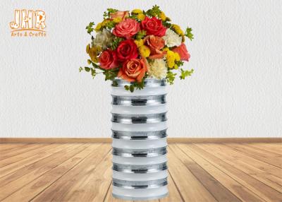 China Modern Style Cylinder Fiberglass Flower Pots With Silver Mirror Mosaic Finish for sale