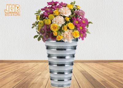 China Decorative Wide Mouth Fiberglass Plant Pots With Silver Mosaic Glass Finish for sale