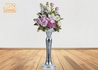China High Foot Silver Leaf Fiberglass Flower Plates Modern Flower Pots Cup Shape for sale