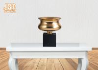 China Gold Leaf Fiberglass Flower Pots Table Vases Frosted Black Base Pot Planters for sale