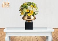 China Gold Leaf Fiberglass Flower Pots Table Vases Frosted Black Base Pot Planters for sale