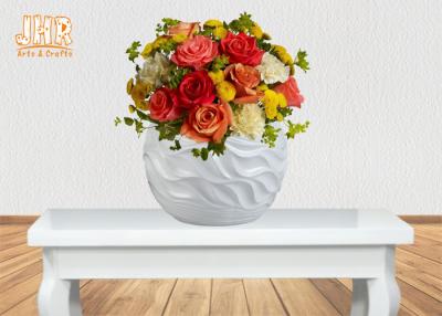China Wavy Pattern Glossy White Fiberglass Centerpiece Table Vases Ball Shape for sale