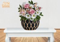 China Decorative Geometric Pattern Fiberglass Flower Pots With Gold Leafed Finish for sale
