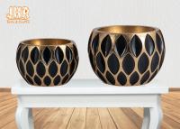 China Decorative Geometric Pattern Fiberglass Flower Pots With Gold Leafed Finish for sale