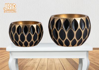 China Decorative Geometric Pattern Fiberglass Flower Pots With Gold Leafed Finish for sale