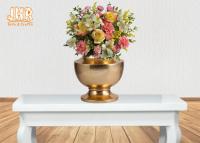 China Wedding Gold Leafed Fiberglass Centerpiece Table Vases Pot Shape Durable for sale