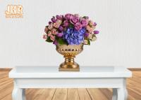 China 3 Sizes Classic Fiberglass Flower Pots Gold Leafed Finish Poly Resin Planters for sale