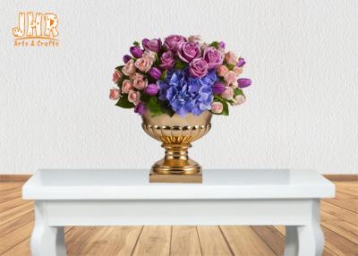 China 3 Sizes Classic Fiberglass Flower Pots Gold Leafed Finish Poly Resin Planters for sale