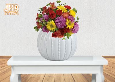 China Round / Oval Fibreglass Plant Pots Glossy White Gold Leaf Finish Line Surface for sale