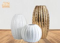 China Round / Oval Fibreglass Plant Pots Glossy White Gold Leaf Finish Line Surface for sale