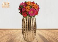 China Round / Oval Fibreglass Plant Pots Glossy White Gold Leaf Finish Line Surface for sale