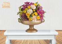 China Footed Gold Leaf Fiberglass Wedding Centerpiece Table Vases / Flower Bowls 2 Size for sale
