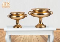 China Footed Gold Leaf Fiberglass Wedding Centerpiece Table Vases / Flower Bowls 2 Size for sale