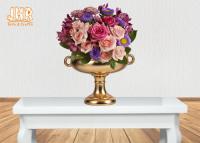 China Footed Gold Leaf Fiberglass Wedding Centerpiece Table Vases / Flower Bowls 2 Size for sale