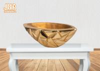 China Geometric Pattern Gold Leaf Table Vase Flower Pots Fiberglass Decorative Bowl for sale