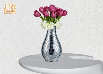 China Modern Luxury Fiberglass Flower Pot Table Vase Plant Pots Silver Mosaic Glass for sale